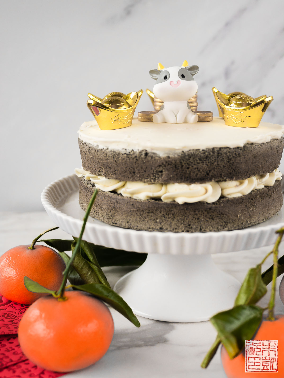 Black Sesame Cake with Tangerine Buttercream - Dessert First