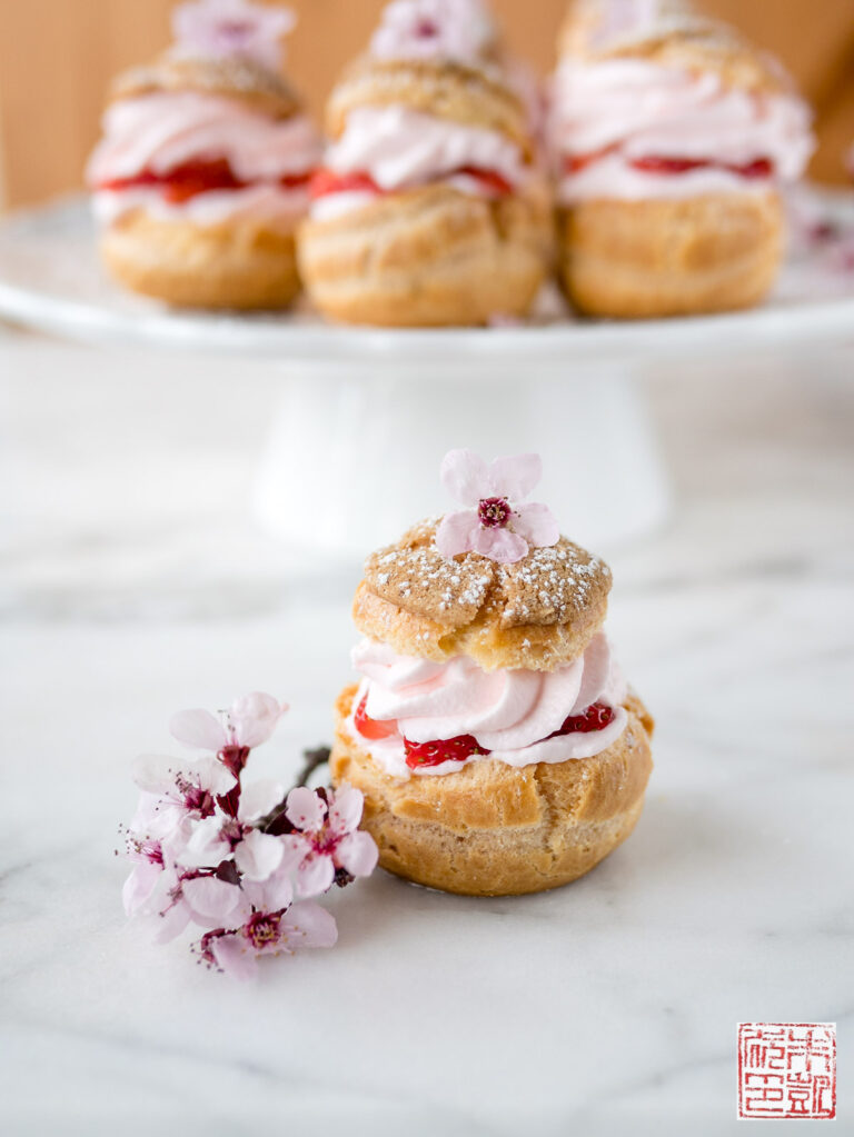 Sakura Strawberry Cream Puffs - Dessert First