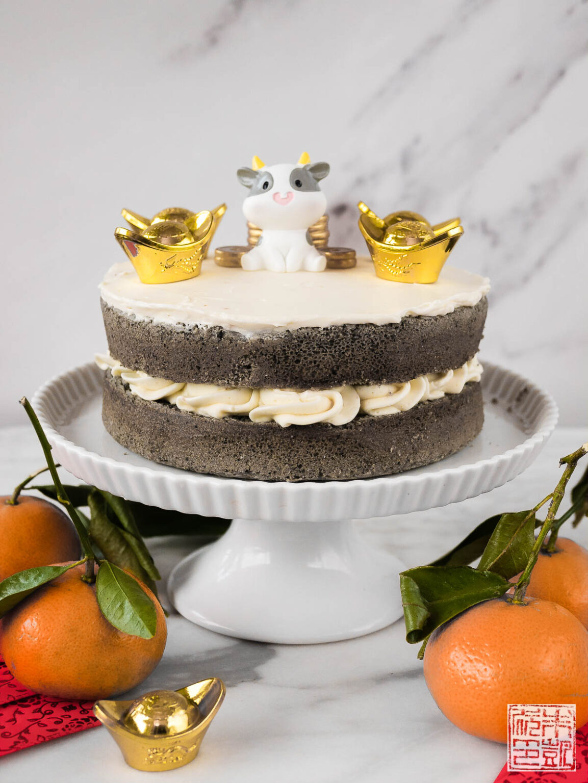 Black Sesame Cake with Tangerine Buttercream - Dessert First