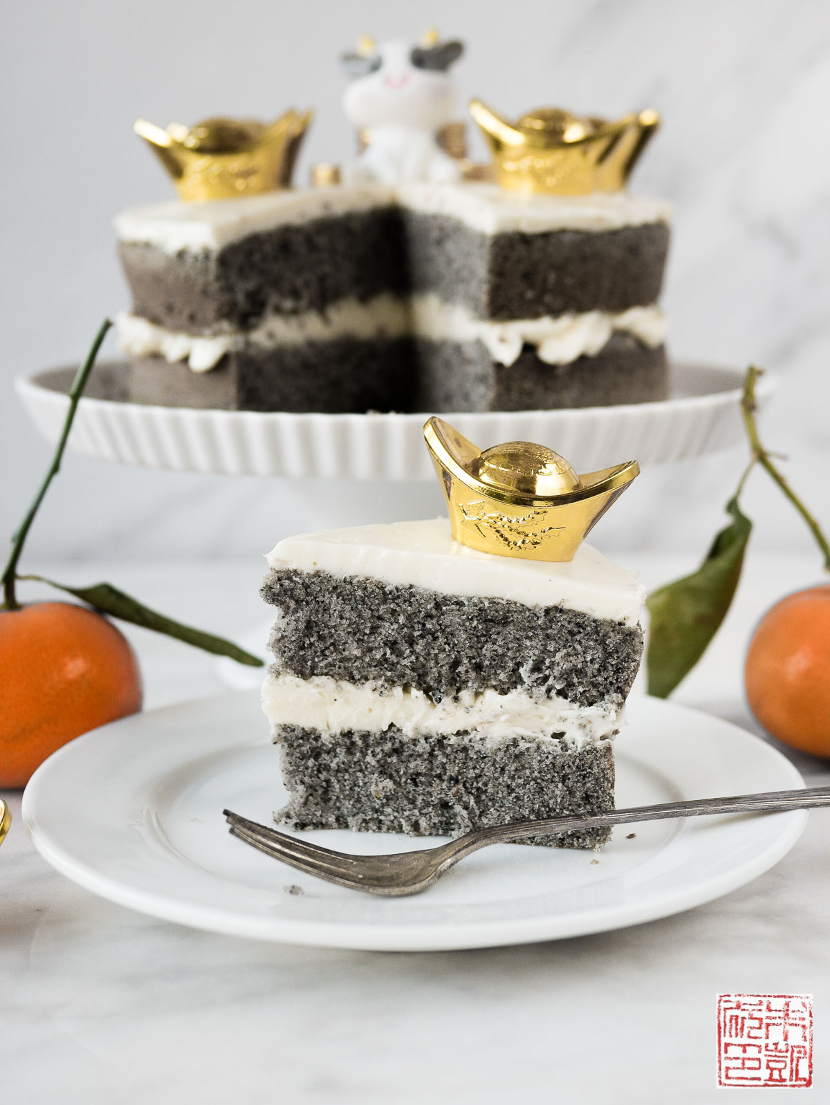 Black Sesame Cake with Tangerine Buttercream - Dessert First